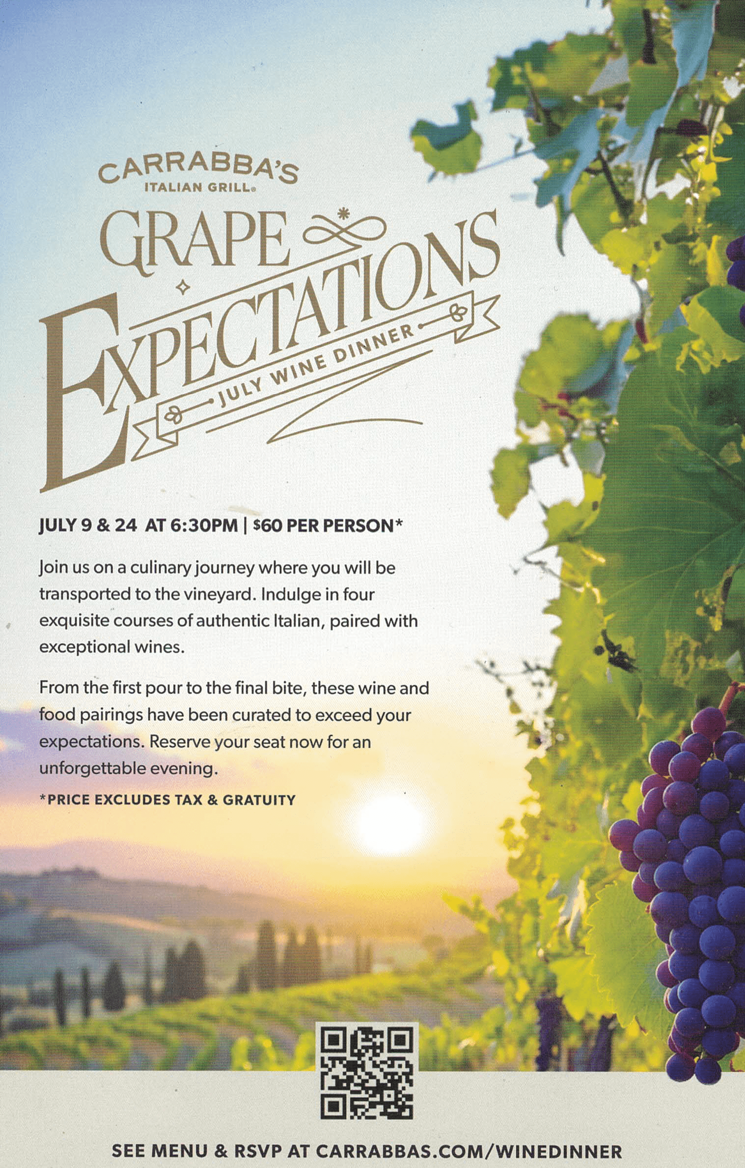 Grape Expectations - Wine Dinner at Carrabas | Hunt Valley Towne Centre
